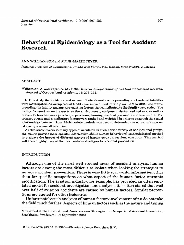 Behavioural Epidemiology As A Tool For Accident Research | PDF | Time ...
