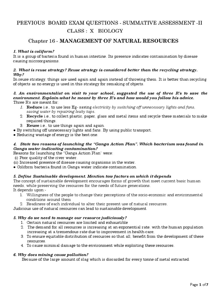 Management of Natural Resources - Question Bank PDF | PDF | Fuels ...