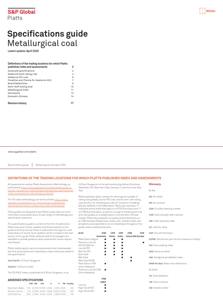 Specifications Guide: Metallurgical Coal | PDF | Coal | Coke (Fuel)