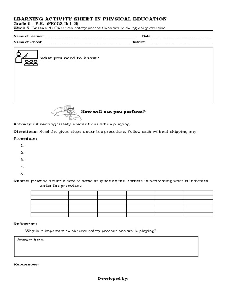 Grade 6 PE Learning Activity Sheet | PDF | Career & Growth