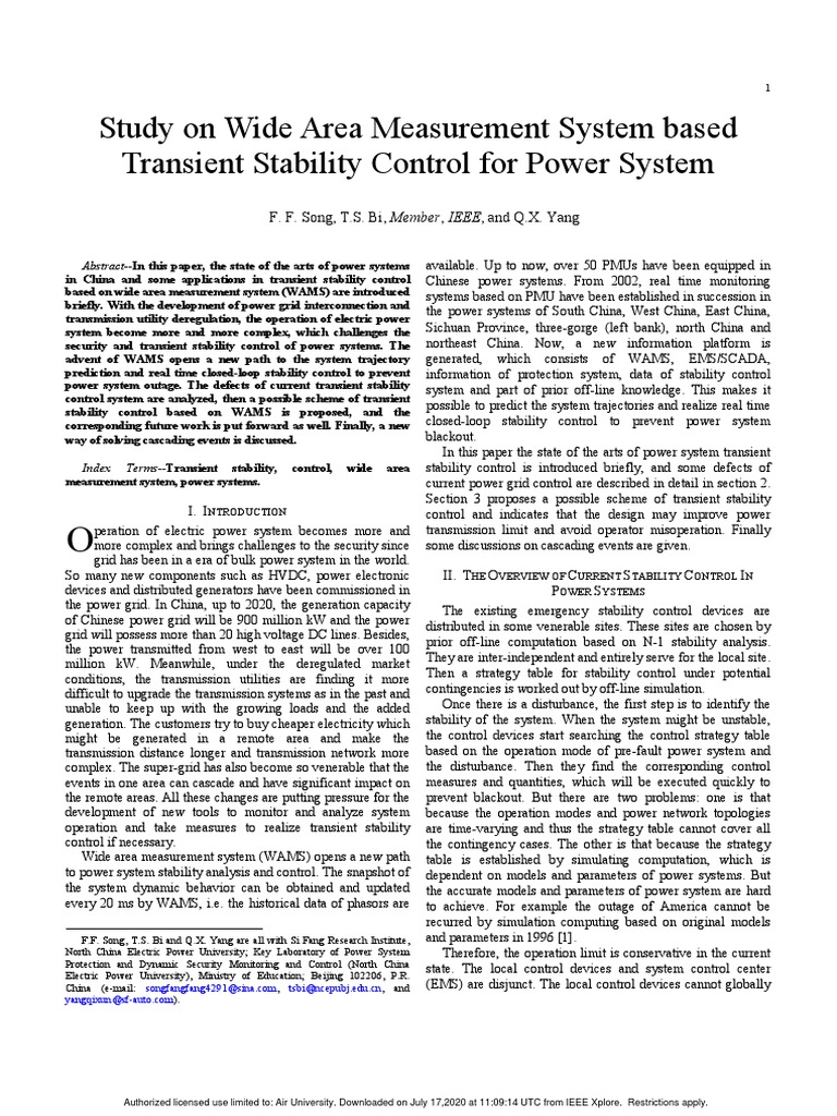 Study On Wide Area Measurement System Based Transient Stability Control ...