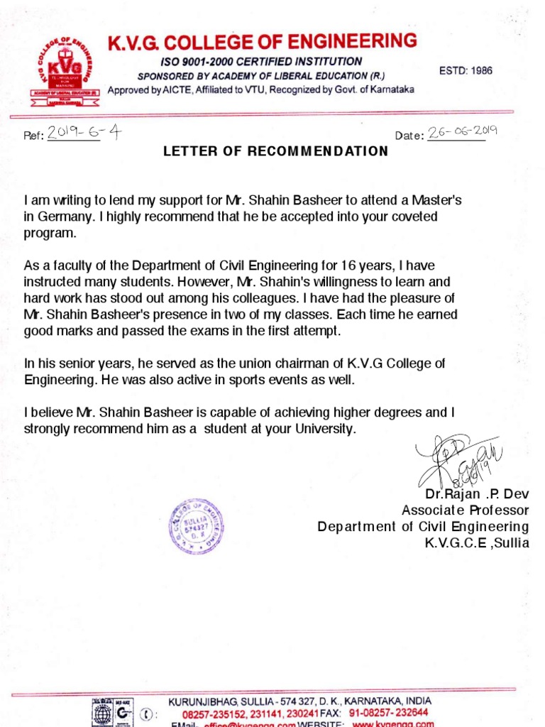 Letter of Recom M en D Ation: Ref: - Dat E | PDF | Career & Growth
