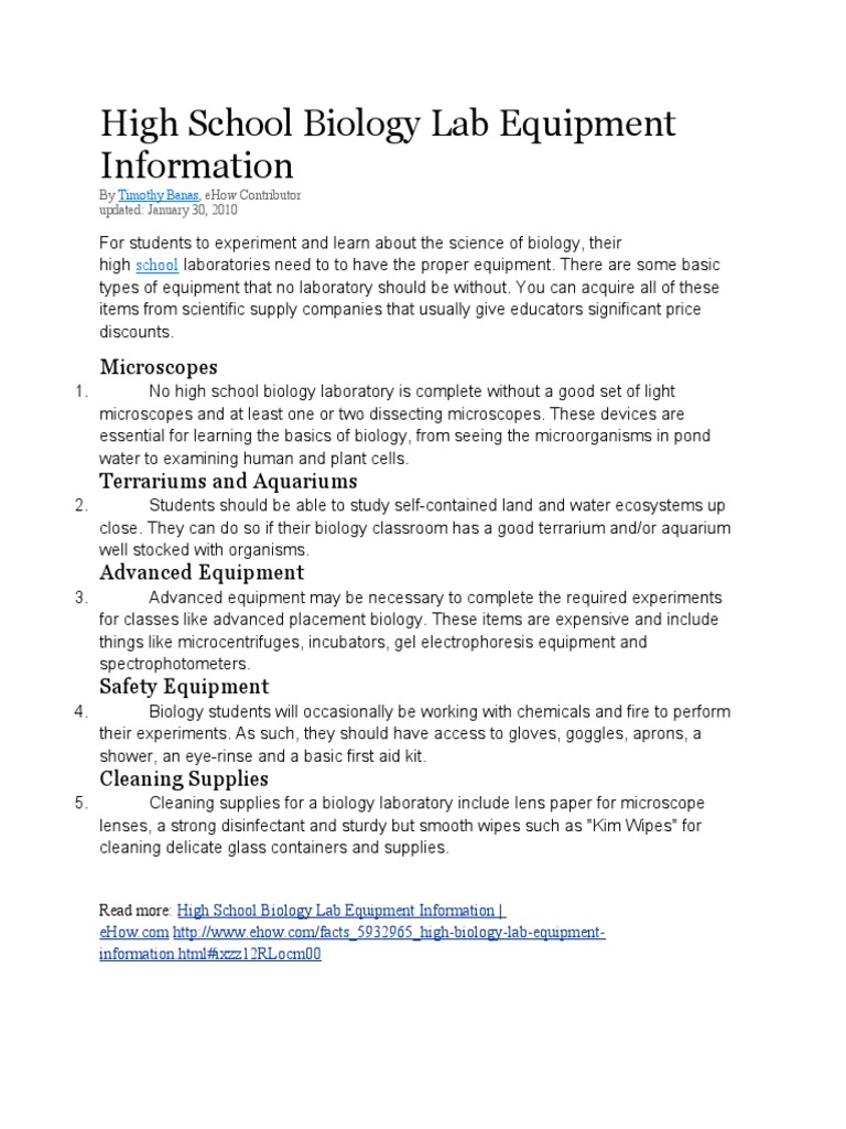High School Biology Lab Equipment Information | PDF | Laboratories | Nature
