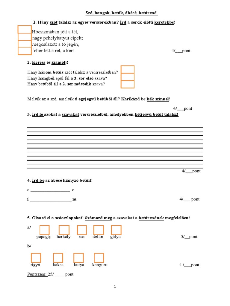 o Dolgozat Nyelvtan (Hangok, Betűk, Ábc, Betűrend) | PDF