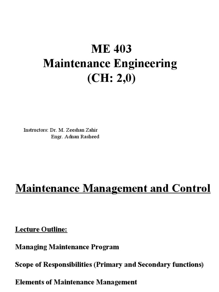 Lecture 7 Maintenance Management And Control Pdf Inventory