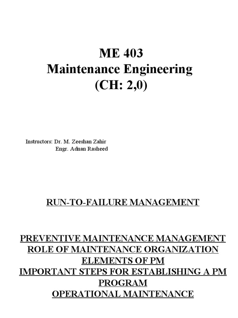 Lecture 8 Run-to-Failure Management, PM Etc | PDF | Business