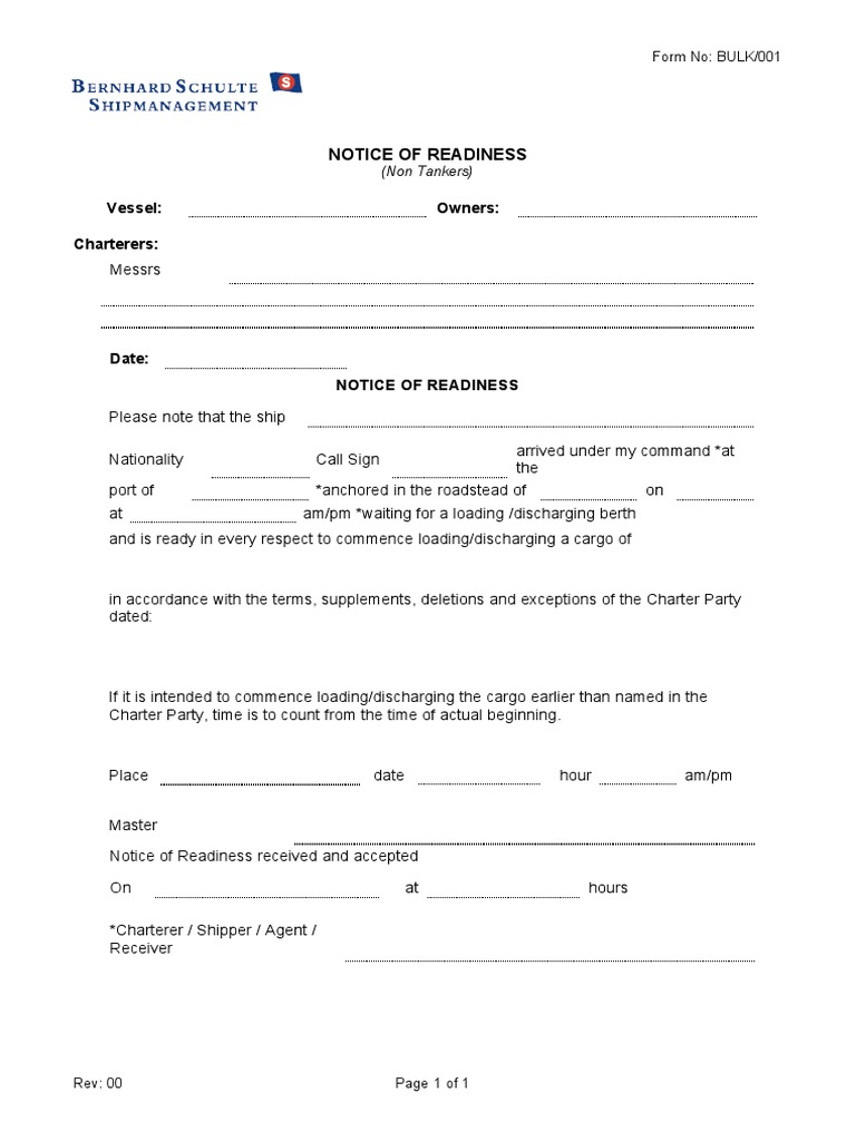 Notice of Readiness for Cargo Loading | PDF