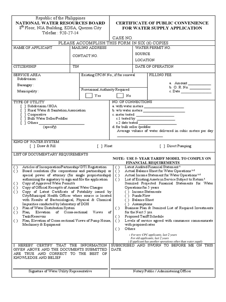 CPC Application Form | Download Free PDF | Water Supply | Fresh Water