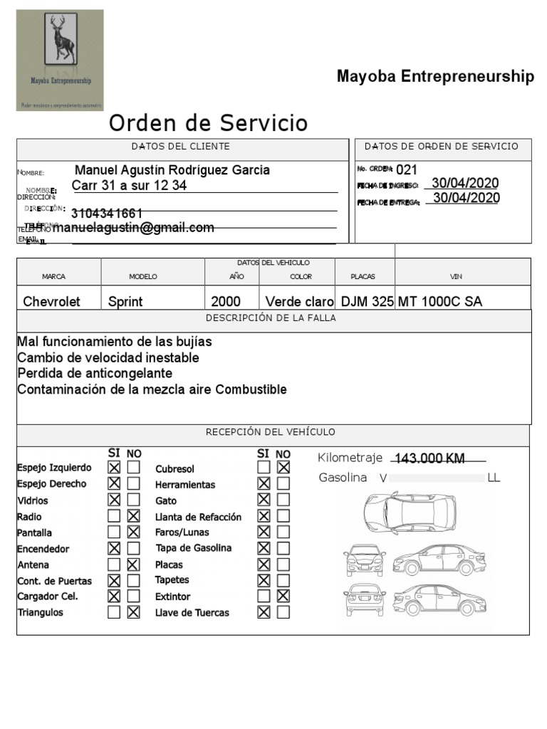 Formato de Orden de Servicio | PDF