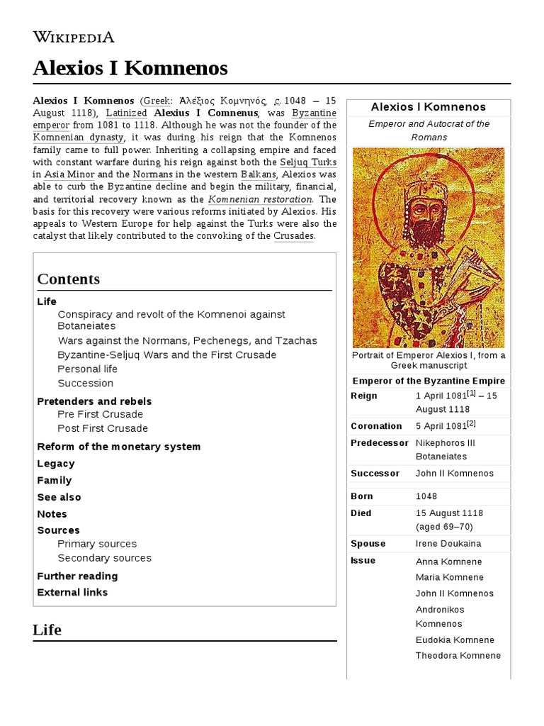 Alexios I Komnenos (Greek | PDF | High Middle Ages | Byzantine Empire