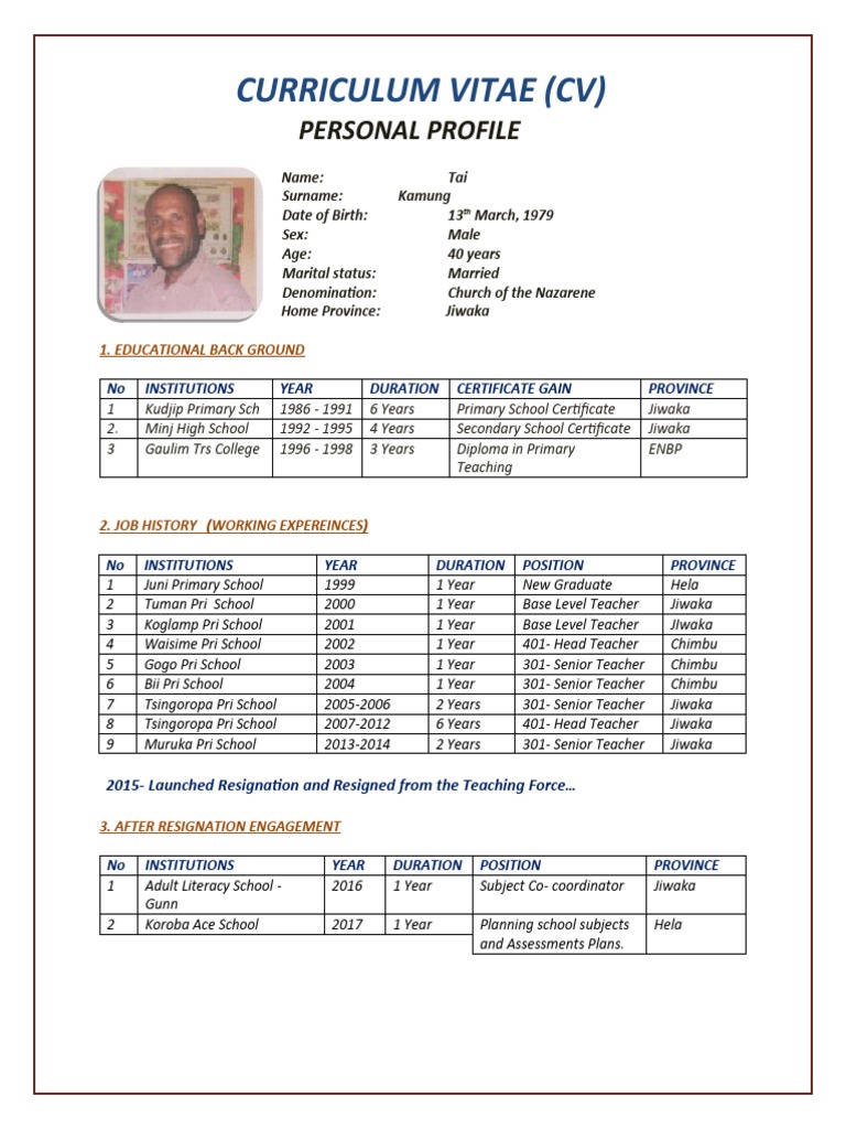 Curriculum Vitae (CV) : Personal Profile | PDF | Educational Stages | Teaching