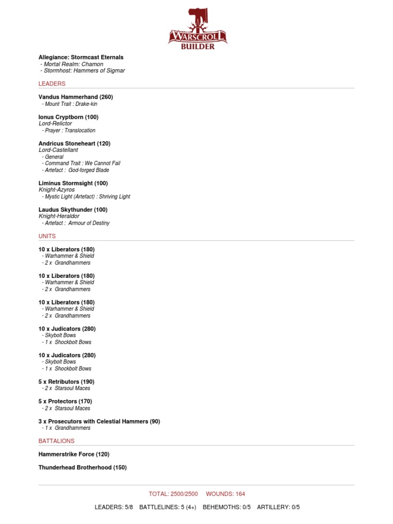 Stormcast Eternals Army List 2500 Points | PDF | Law | Young Adult
