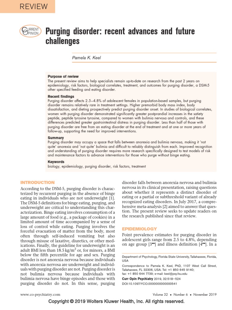 Purging Disorder: Recent Advances and Future Challenges: Review | PDF ...