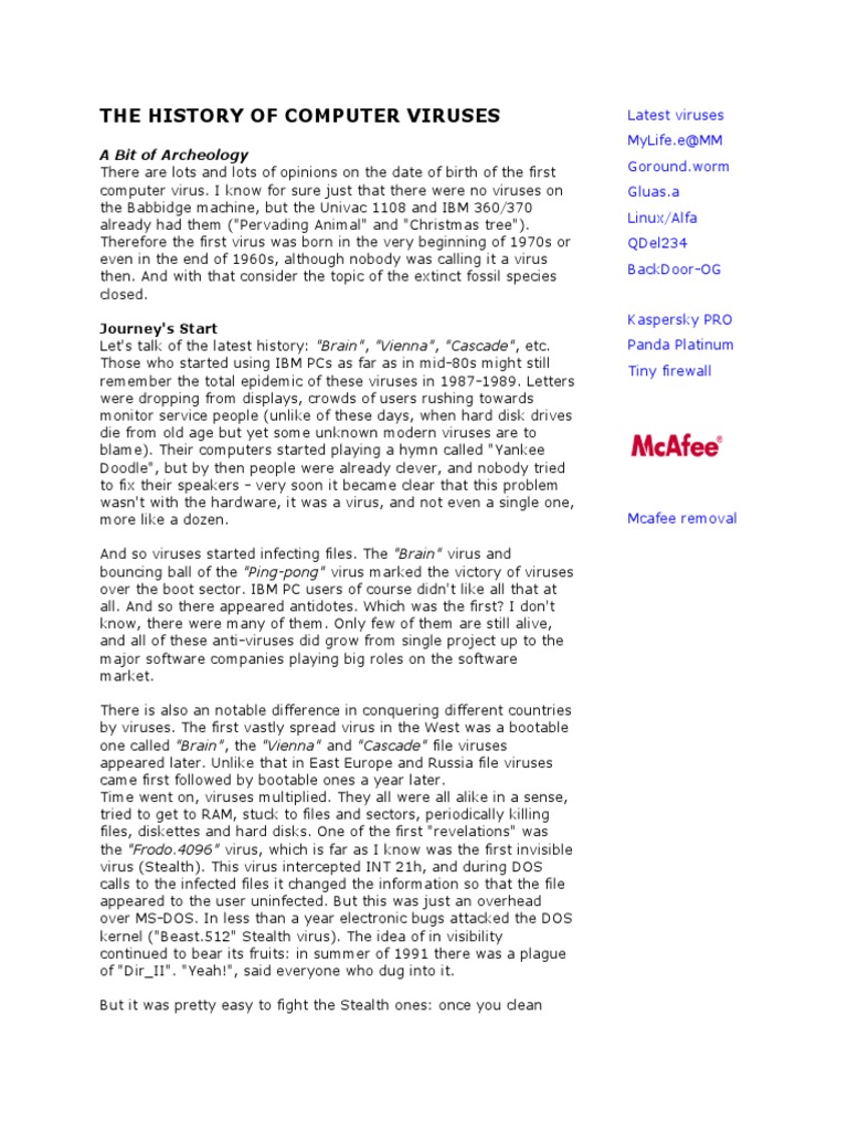 The History of Computer Viruses | PDF | Computer Virus | Antivirus Software