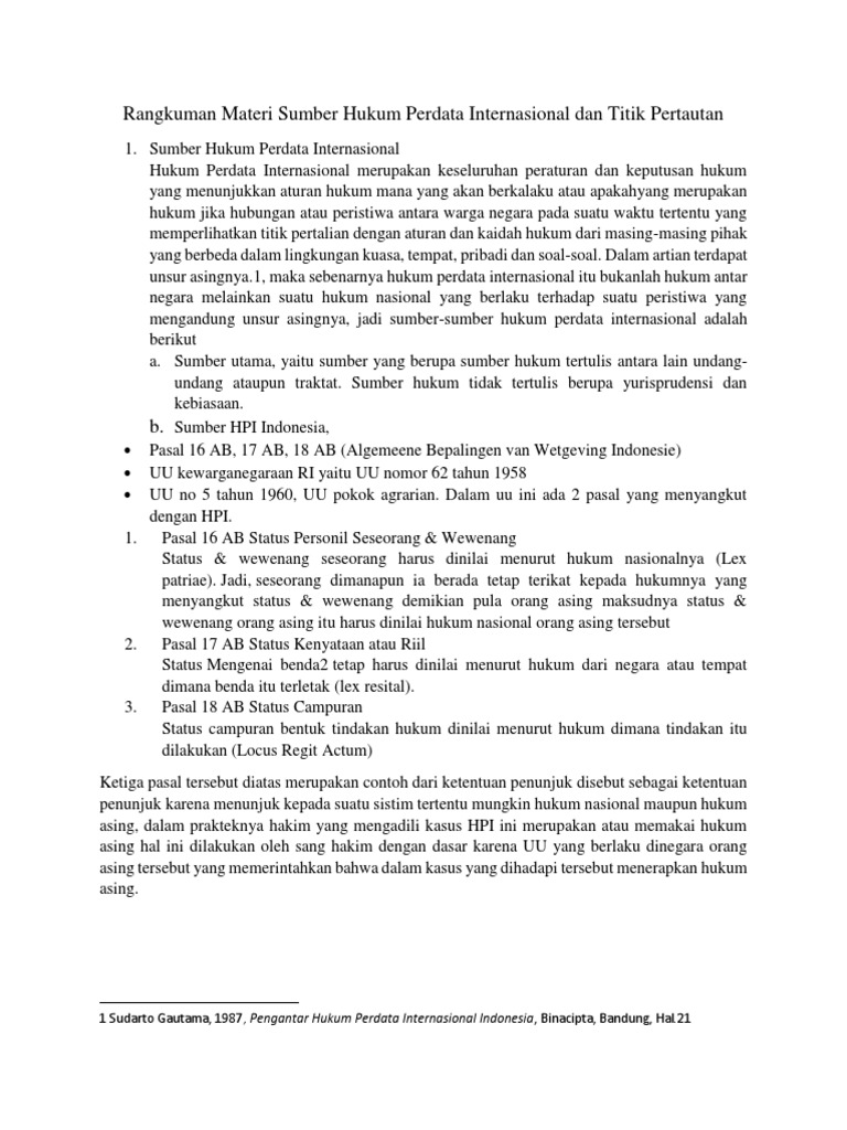 Rangkuman Materi Sumber Hukum Perdata Internasional Dan Titik Pertautan ...