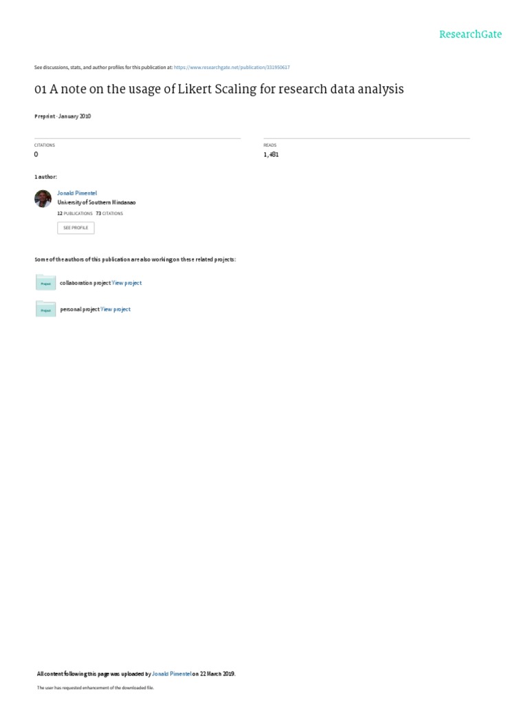01 A Note On The Usage of Likert Scaling For Research Data Analysis | PDF | Likert Scale ...