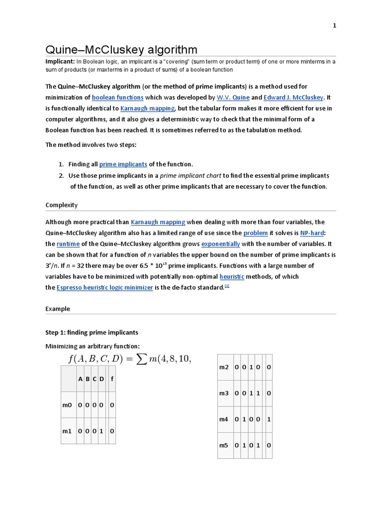 Quine-McCluskey Algorithm | PDF | Arithmetic | Teaching Mathematics