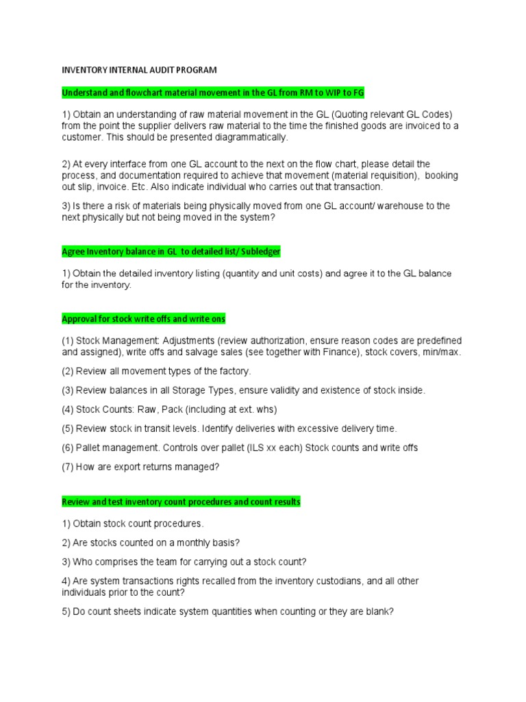 Inventory Internal Audit Program | PDF | Book Value | Inventory