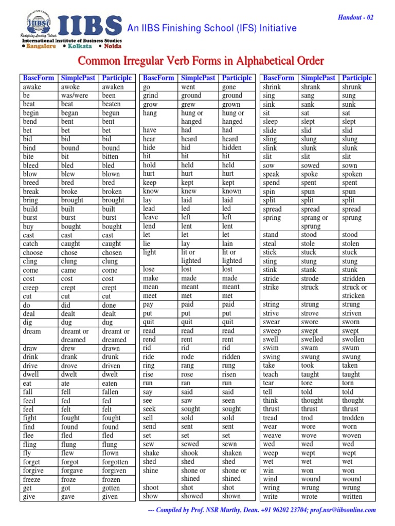 02 - Irregular Verb Forms-Handout-02 | PDF | Grammar | Linguistics