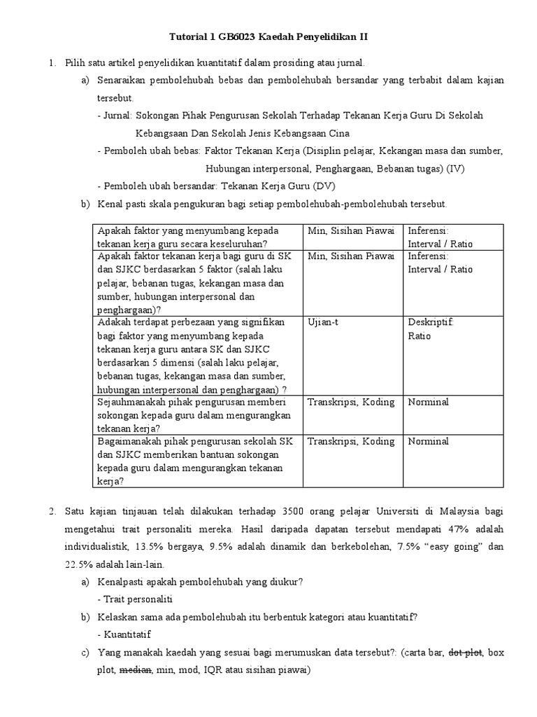 Jawapan Tutorial 1 GB6023 Kaedah Penyelidikan II | PDF | Kesehatan Holistik