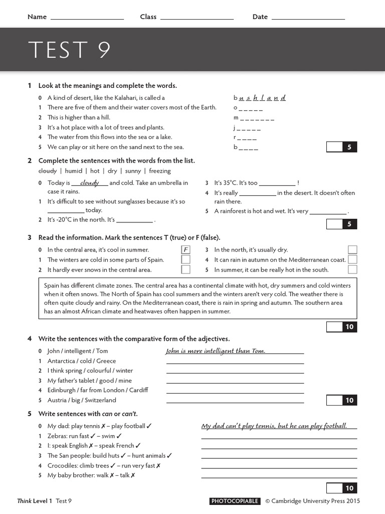 Unit 10 Test Think | PDF | Workweek And Weekend | Rain