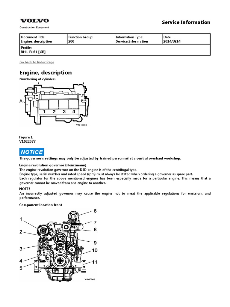 SM - VOLVO BL61 BACKHOE LOADER Service Repair Manual | PDF | Engines ...