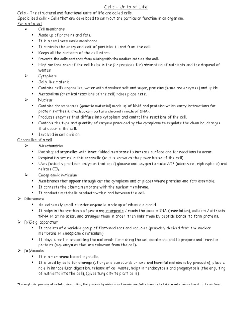 O Level Biology Notes - Cells | PDF | Cell (Biology) | Cell Membrane