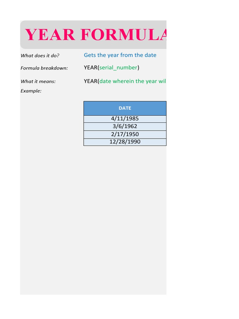 Year Formula: Gets The Year From The Date | PDF