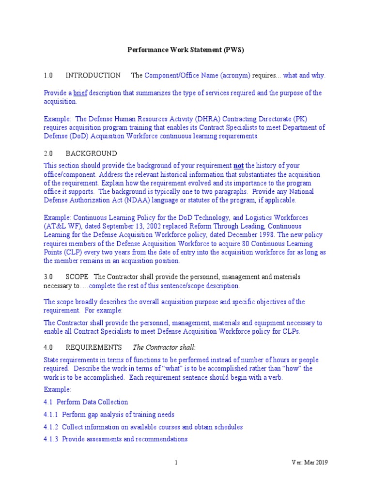 1.0 The Requires... : Performance Work Statement (PWS) | PDF | Security ...