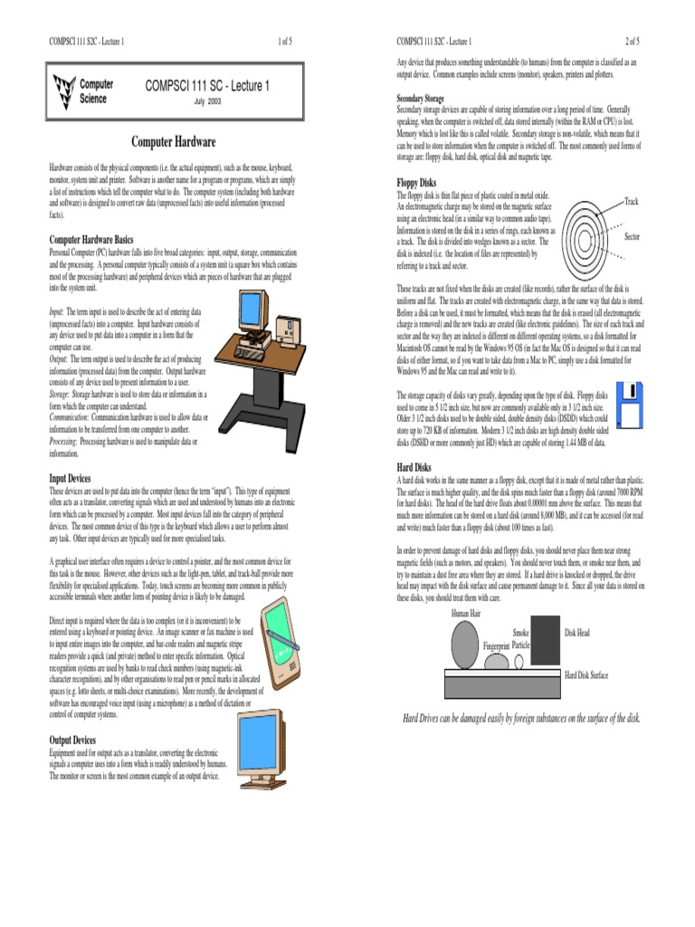 Computer Hardware: COMPSCI 111 SC - Lecture 1 | PDF | Floppy Disk | Computer Data Storage