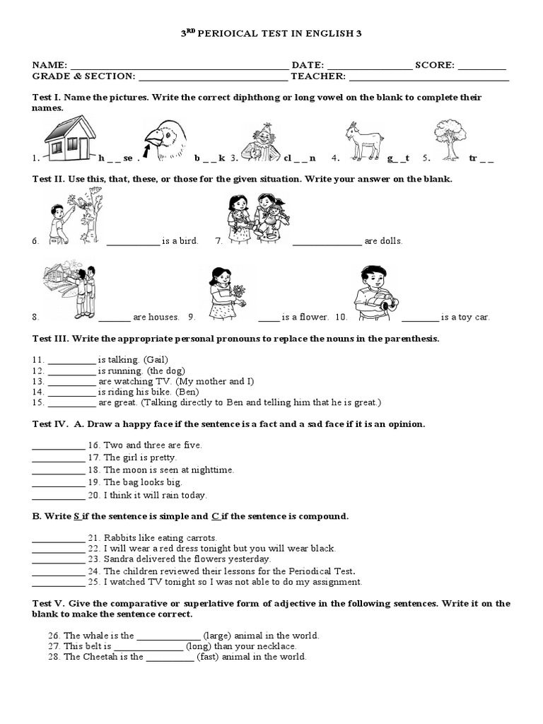 3rd Periodical Test in English 3 2 1 | PDF | Languages | Language Arts ...