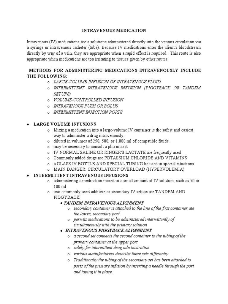 Intravenous Medication | PDF | Intravenous Therapy | Injection (Medicine)