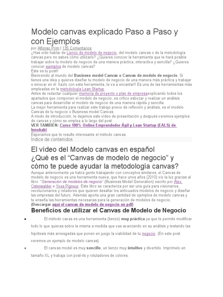 Modelo Canvas Explicado Paso A Paso y Con Ejemplos | PDF | Lean Startup ...