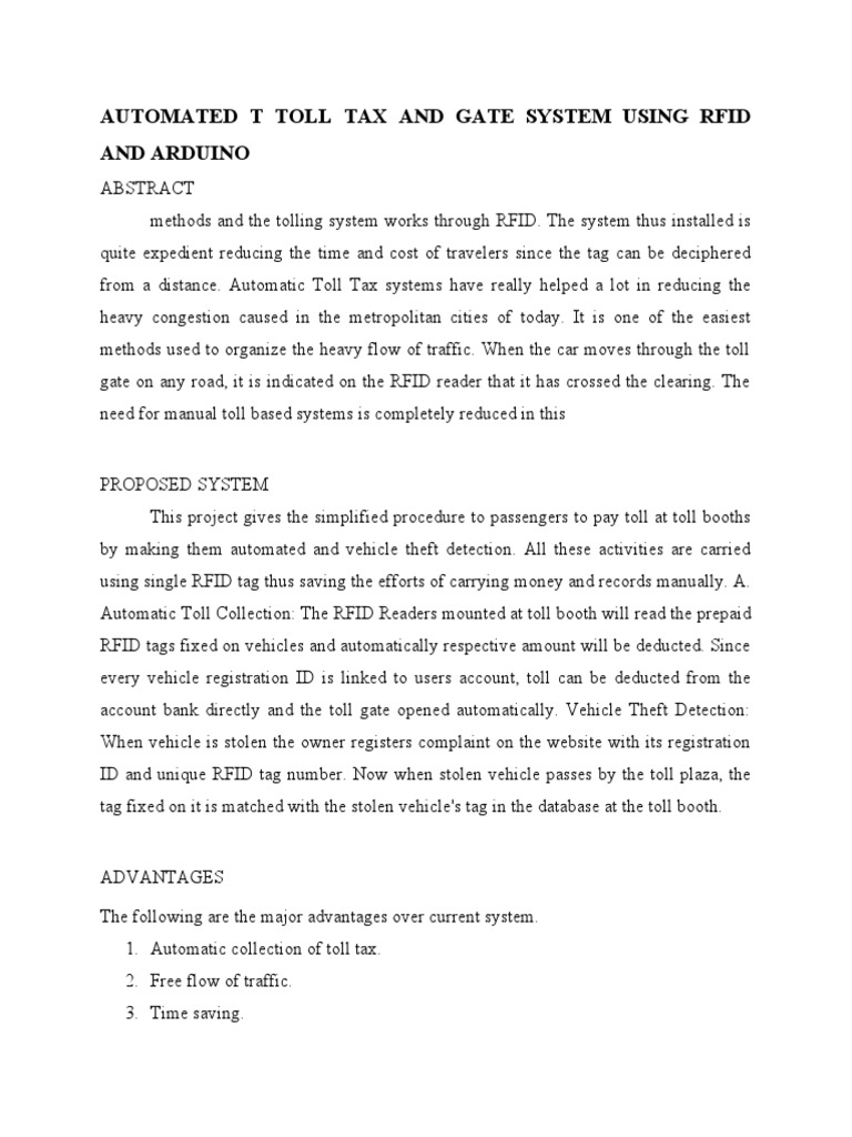 RFID-Based Automatic Toll System | PDF | Radio Frequency Identification ...