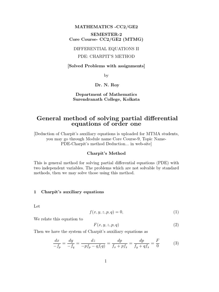 Charpitz Method Three Sums | PDF | Partial Differential Equation ...