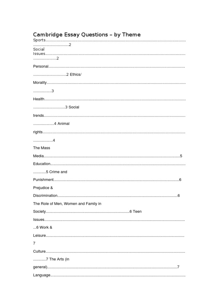 Cambridge Essay Topics by Theme | PDF | Sports | Optimism