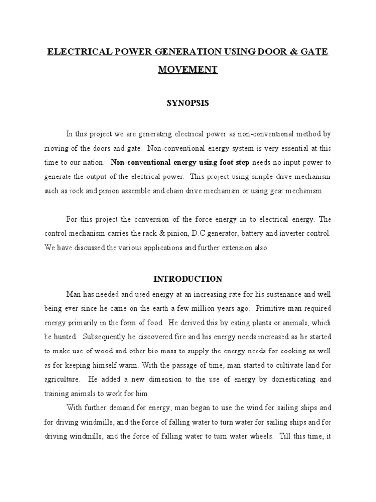 Generate Electricity Using Door & Gate Movement | PDF | Electric ...