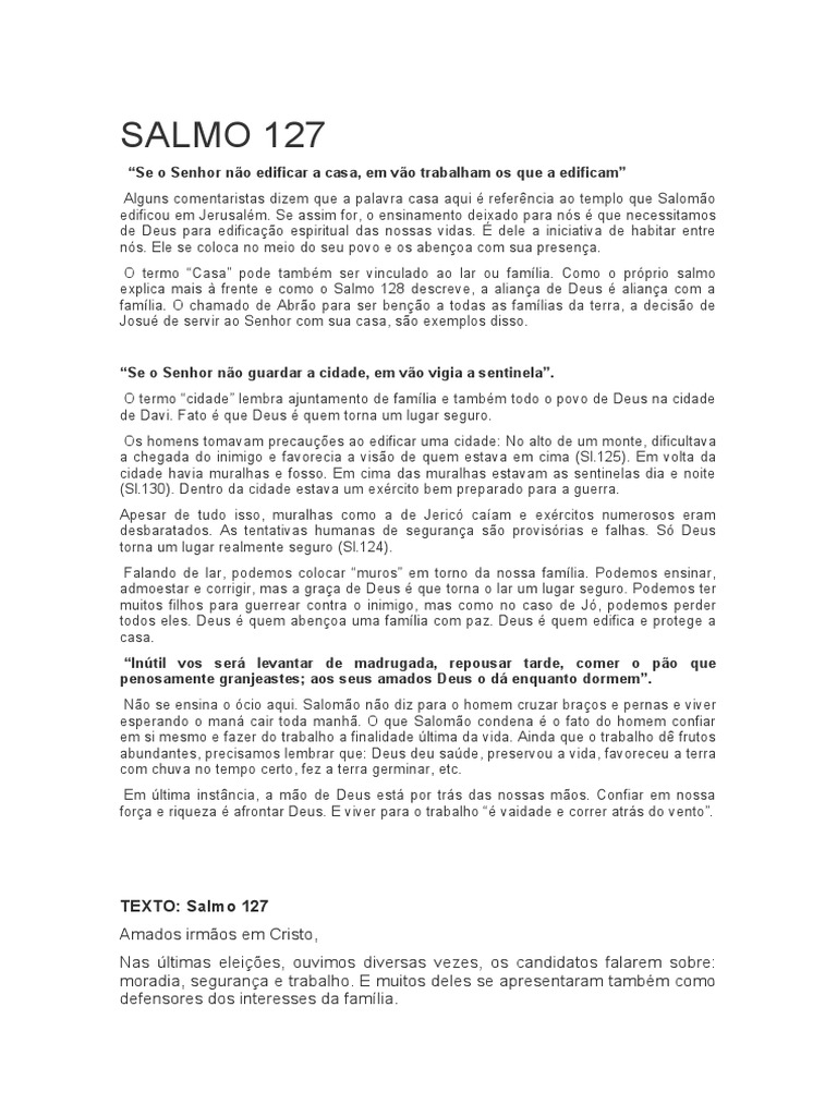 SALMO 127: "Se o Senhor Não Guardar A Cidade, em Vão Vigia A Sentinela ...