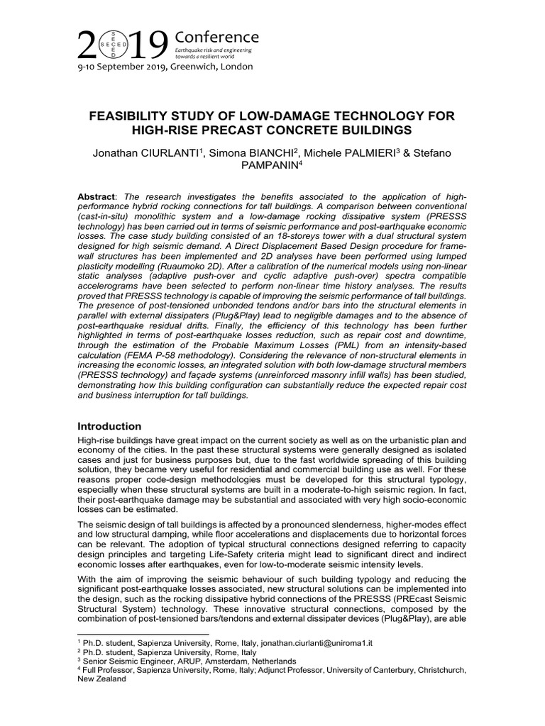 Feasibility Study of Low Damage Technology For High-Rise Precast ...