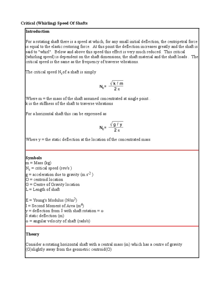Critical Speed of Rotating Shafts | PDF | Speed | Motion (Physics)