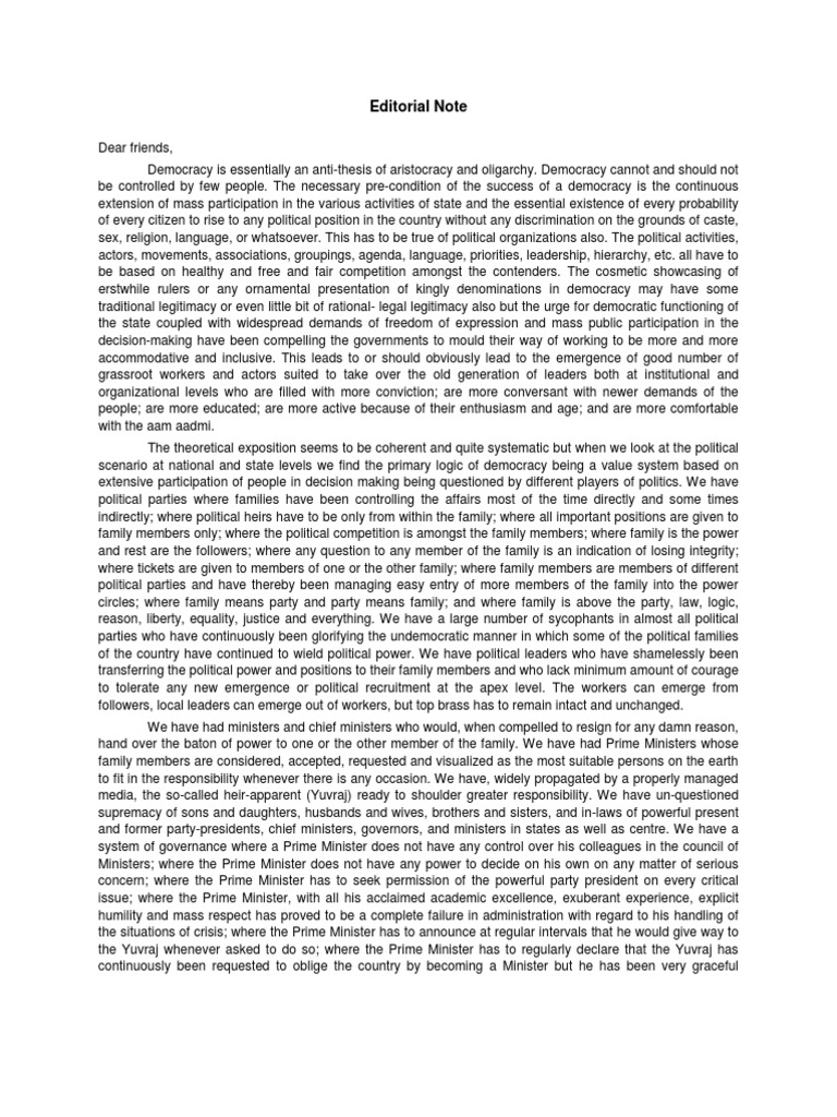 Editorial Note June 10 | PDF | Democracy | Political Ideologies