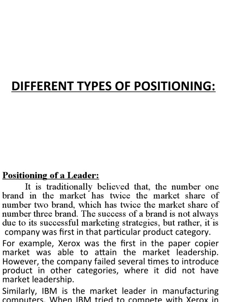Different Types of Positioning | PDF | Brand | Marketing