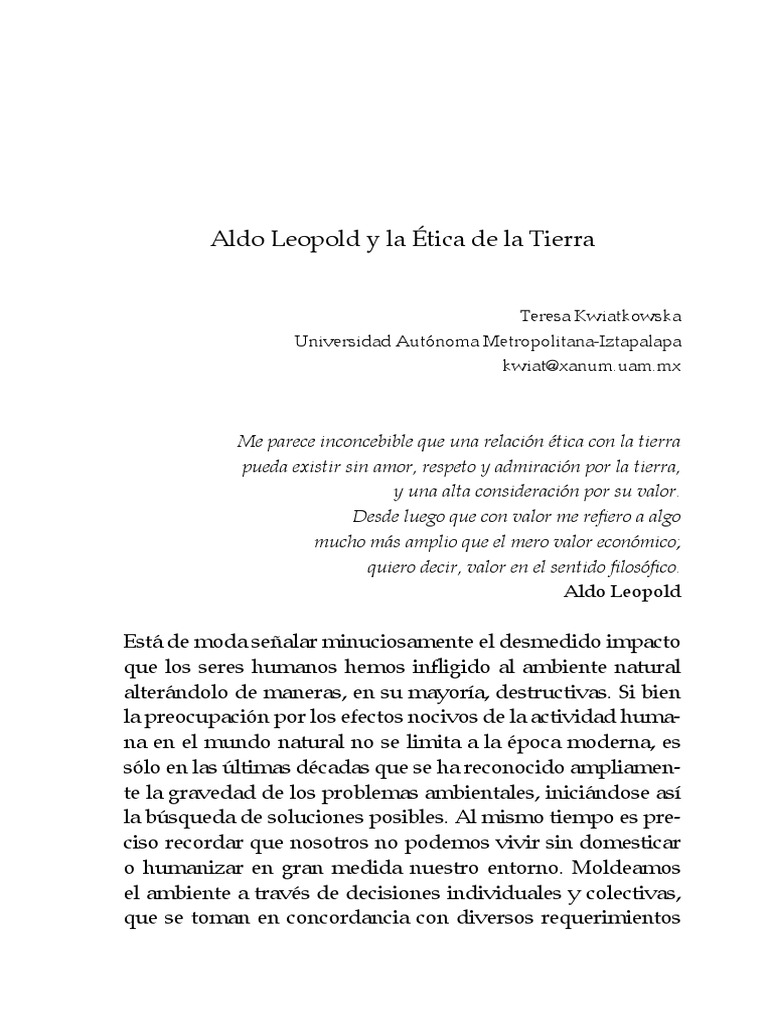 Aldo Leopold y La Etica de La Tierra PDF | PDF | Moralidad | Entorno natural