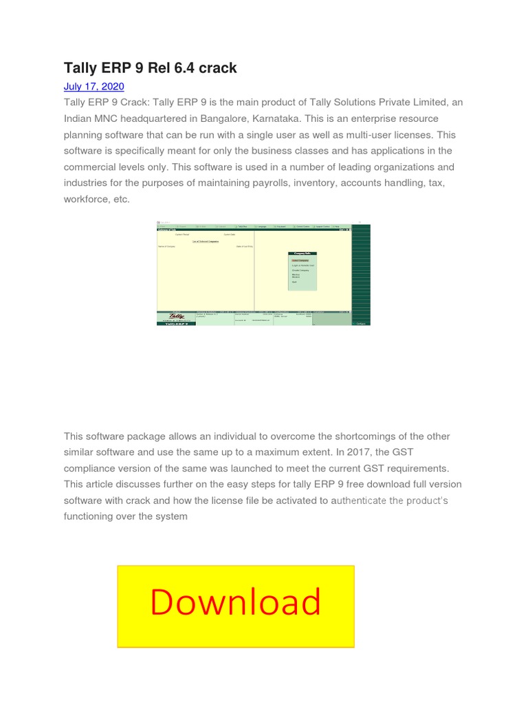 Tally ERP 9 6.4 Crack PDF | PDF