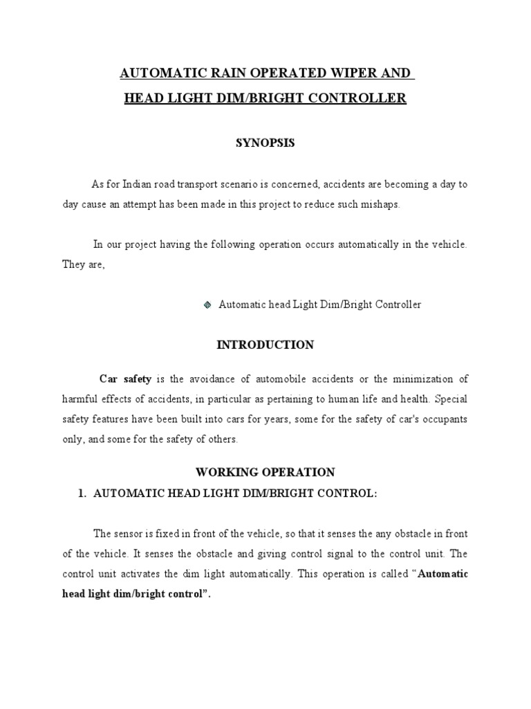 Automatic Dim Bright Head Light Controller Pdf