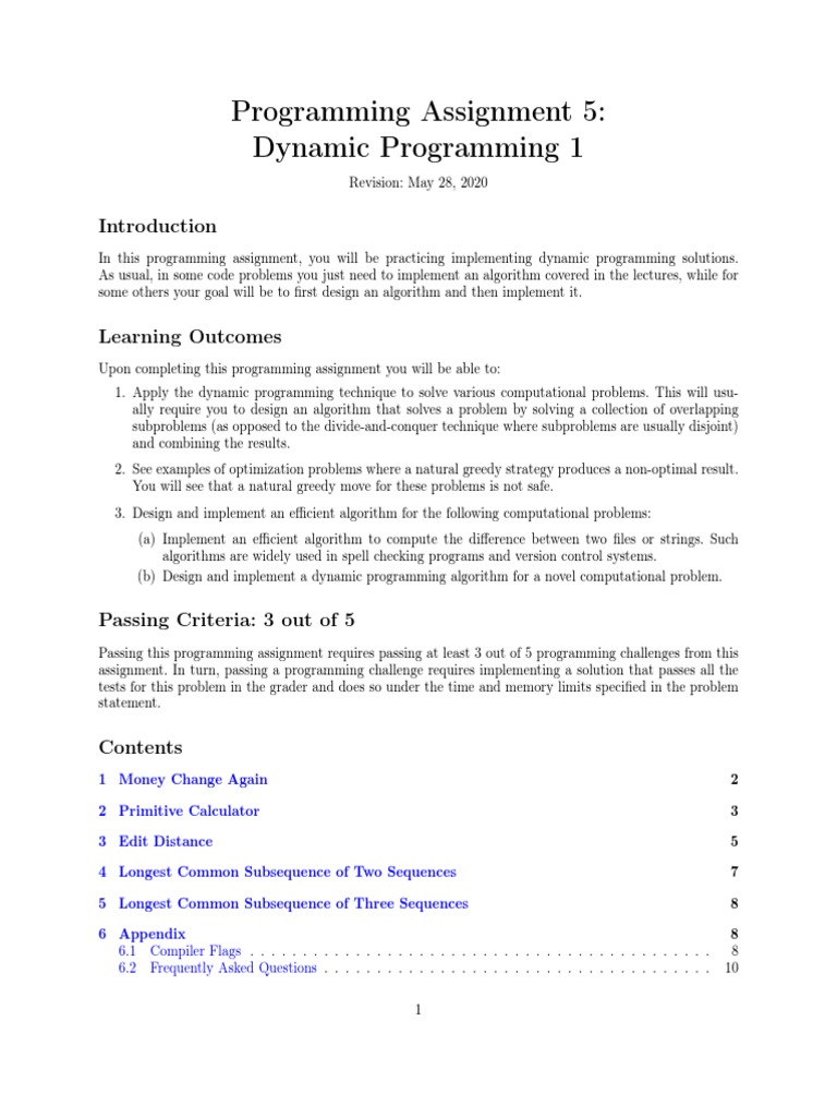 Programming Assignment 5: Dynamic Programming 1 | PDF | Dynamic Programming | Computer Programming