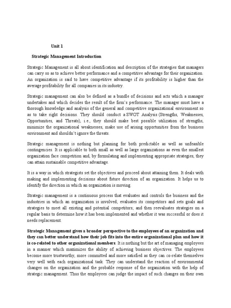 Strategic Management Notes | PDF | Competitive Advantage | Strategic ...