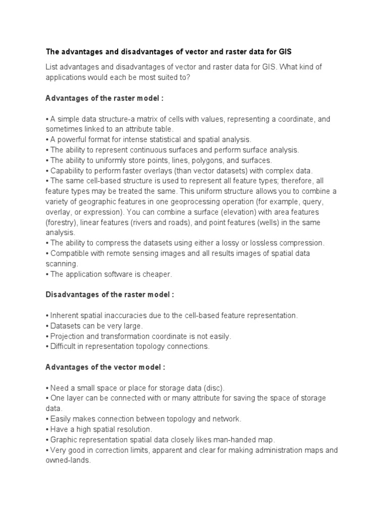The Advantages and Disadvantages of Vector and Raster Data For GIS | PDF | Geographic ...
