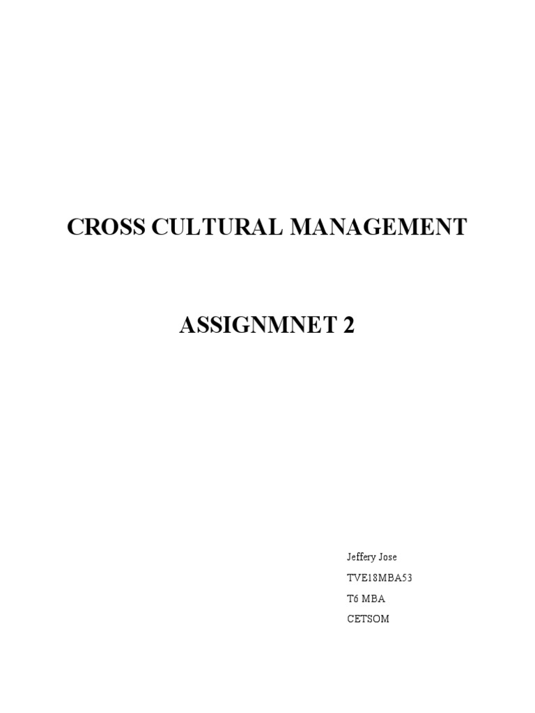 Cross Cultural Management: Jeffery Jose TVE18MBA53 T6 Mba Cetsom | PDF ...
