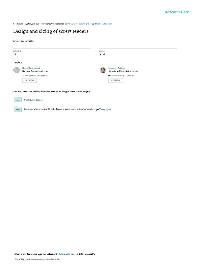 Design and Sizing of Screw Feeders | PDF | Screw | Propeller